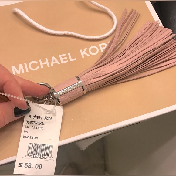 Michael Kors | Accessories | Michael Kors Large Silver Tone Blossom Logo Bag Charm Tassel Purse ...